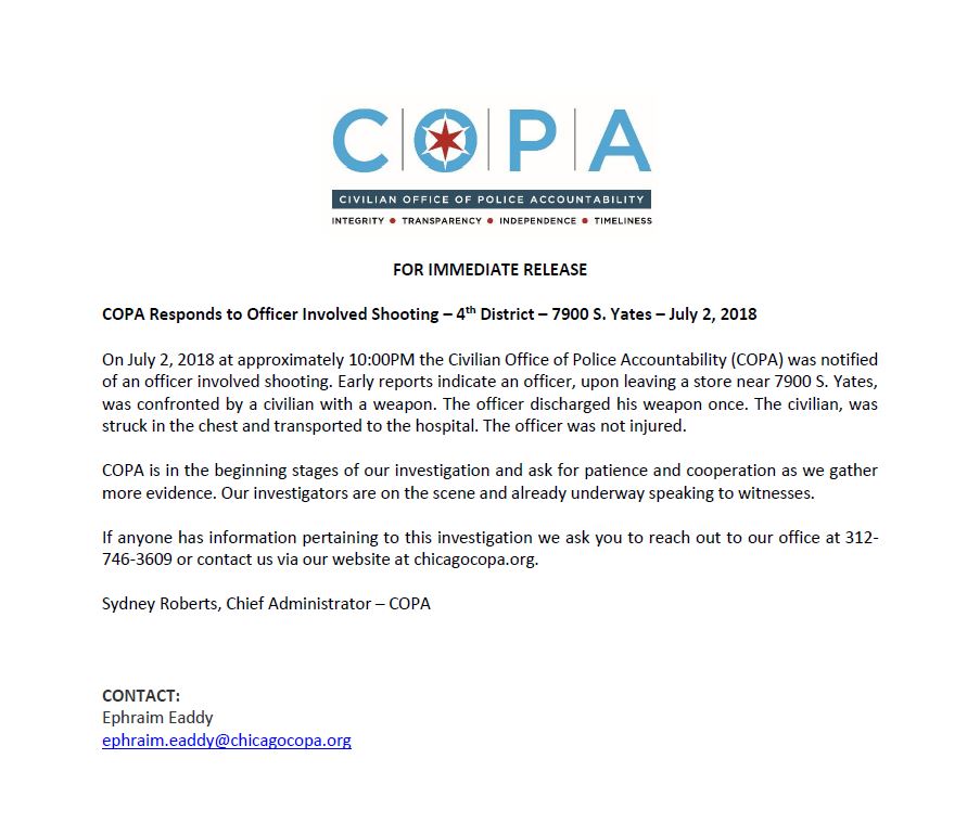 COPA Responds to Officer Involved Shooting – 4th District – 7900 S ...